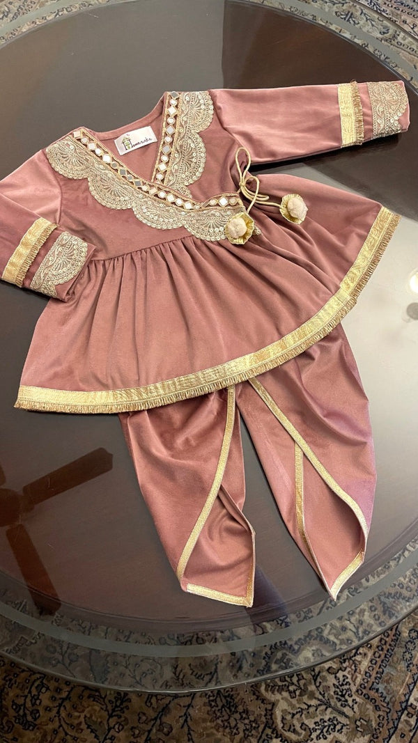 Blush Pink Velvet Girls Dhoti Set - HOMESAKE LOVE